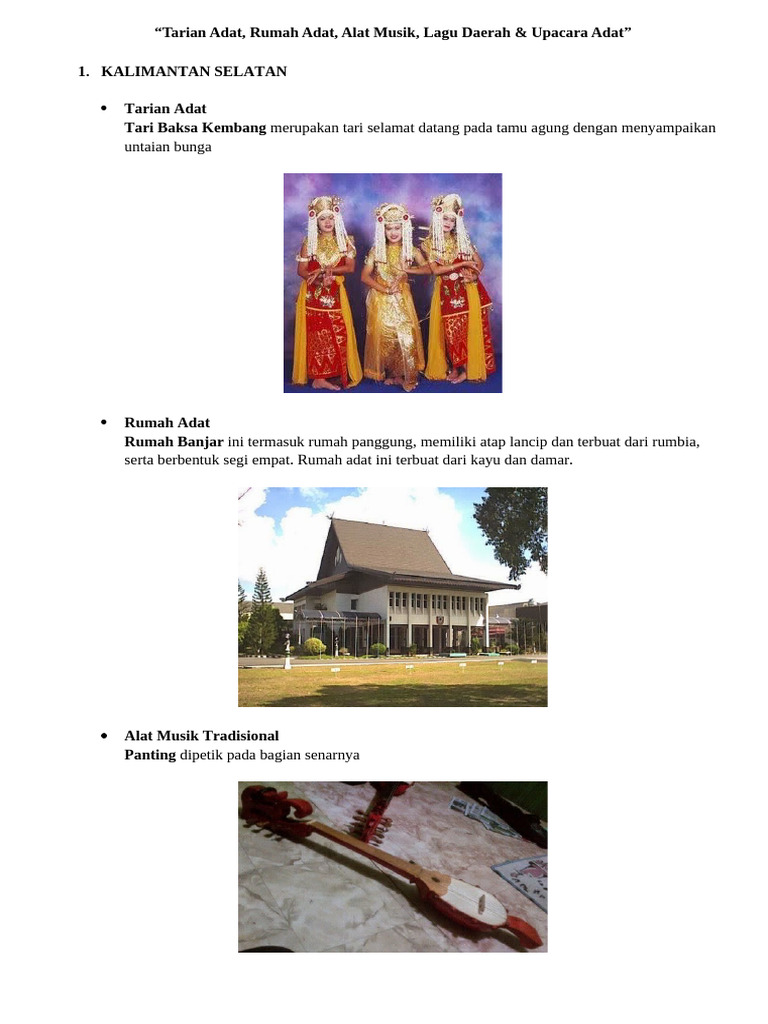 "Tarian Adat, Rumah Adat, Alat Musik, Lagu Daerah & Upacara Adat ...