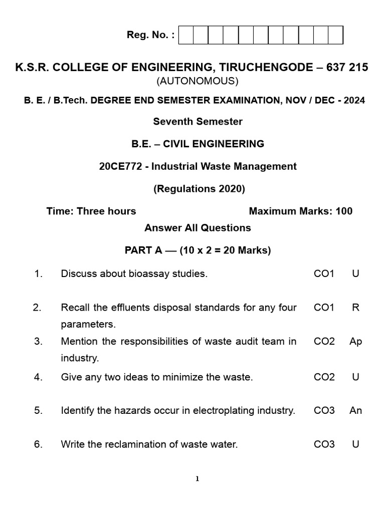 I20CE708 - 20CE772 - Industrial Waste Management | PDF | Waste | Waste Management