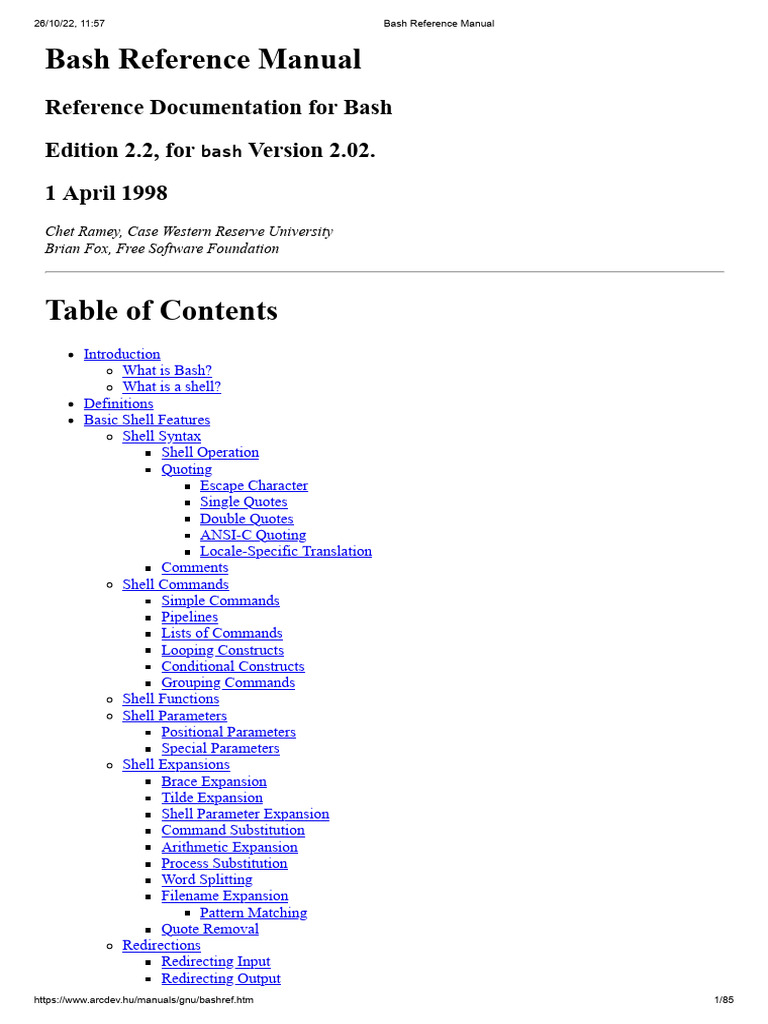 Bash Reference Manual | PDF | Parameter (Computer Programming) | Software