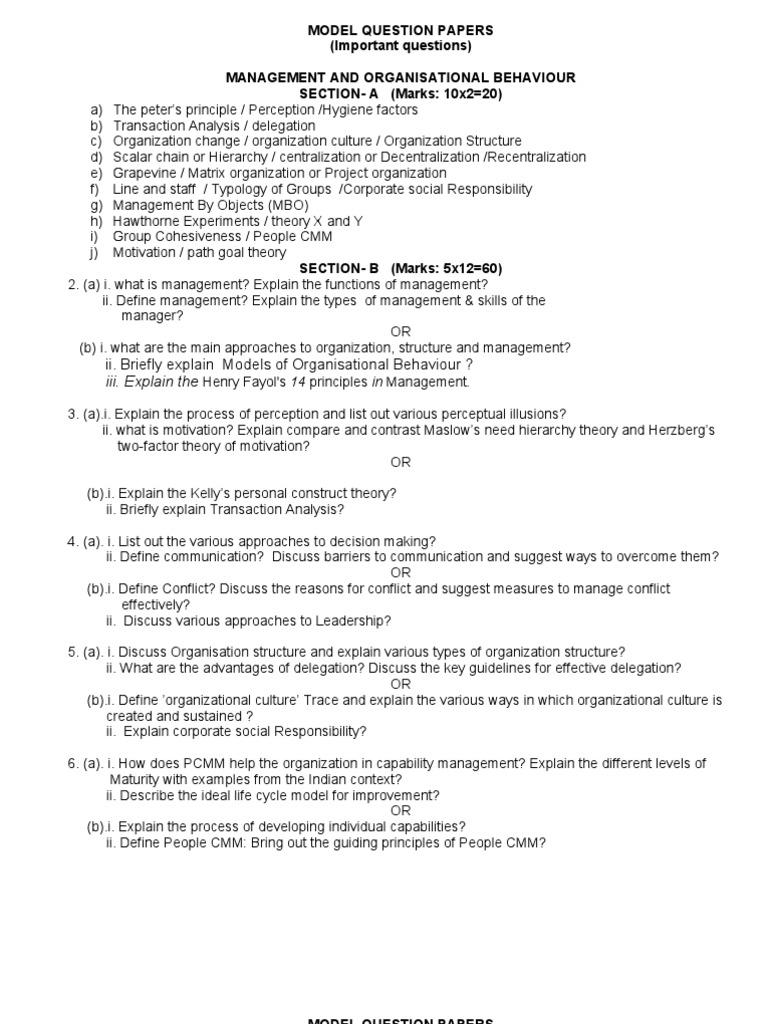 1306170498important Model Question Papers For Mba 1st Semister | PDF ...