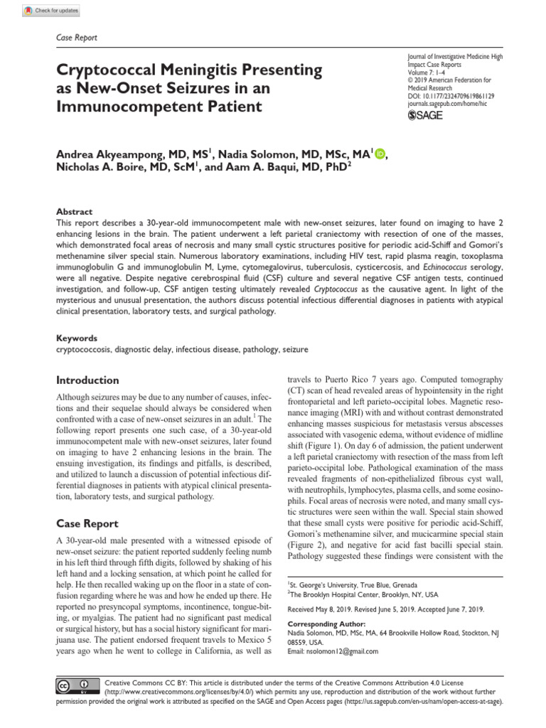 Cryptococcal Meningitis and Seizures | PDF | Clinical Medicine ...