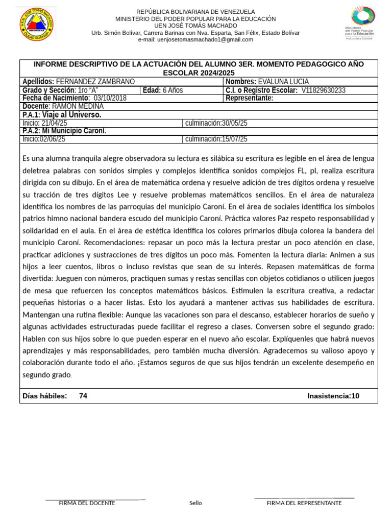 Boletas 3er Momento 1 Grado A | PDF | Venezuela | Sustracción