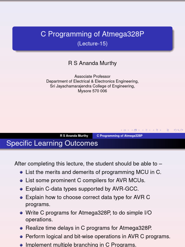L15 C Language Programming of Atmega328P | PDF | Microcontroller | Integer (Computer Science)
