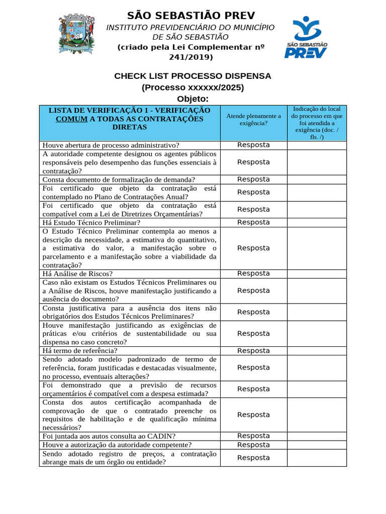 Check List Processo Dispensa | PDF