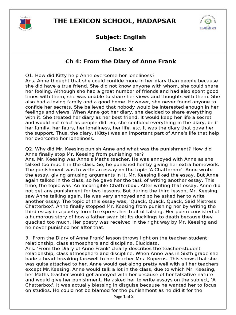 Anne Frank and Mr. Keesing's Lessons | PDF