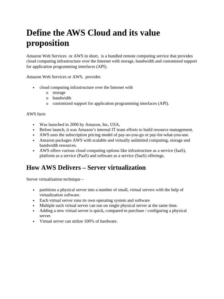 Define The AWS Cloud and Its Value Proposition | PDF | Cloud Computing ...