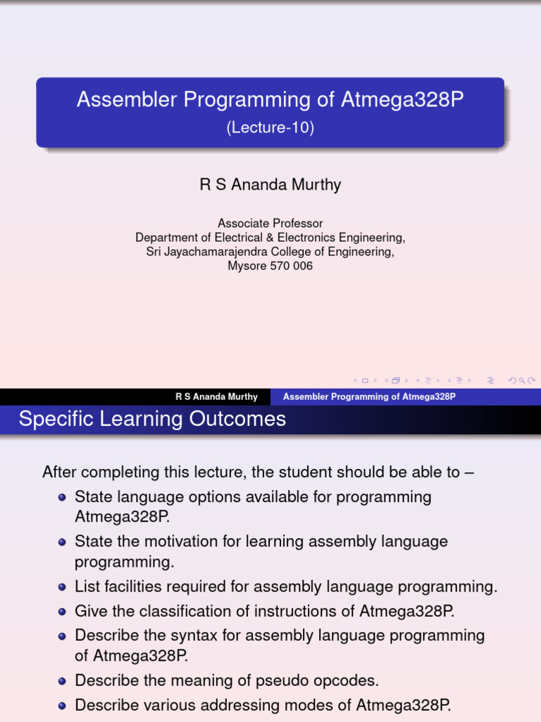 L10 Assembly Language Programming of Atmega328P | PDF | Assembly Language | Computer Programming
