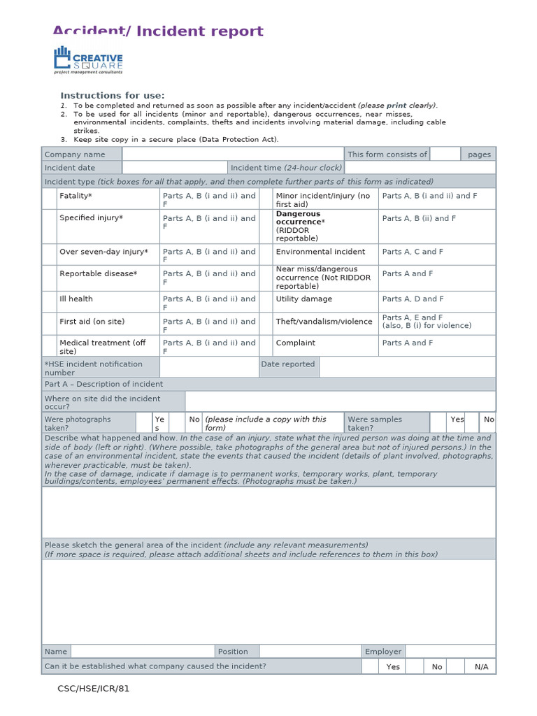 CSC - Accident or Incident Report | PDF | Personal Protective Equipment ...