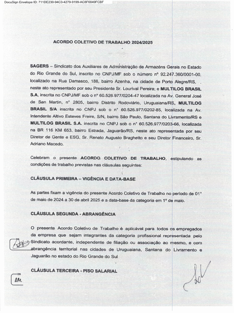 Acordo Coletivo de Trabalho-Multilog 2024-2025 | PDF
