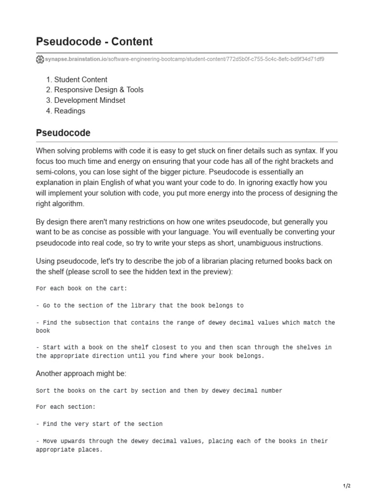 Pseudocode - Content | PDF