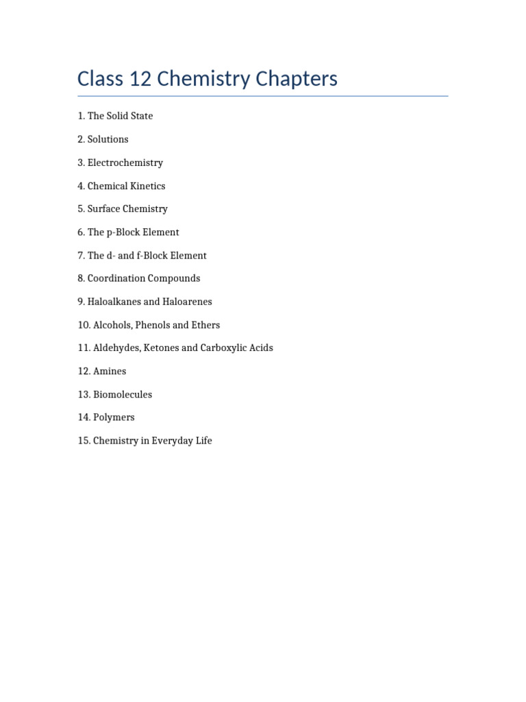 Class 12 Chemistry Chapters List | PDF