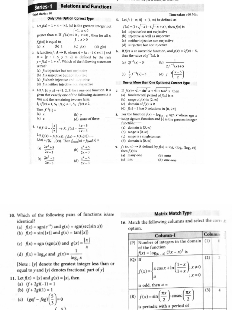 Relations and Functions Class 12 Jee Assignment | PDF