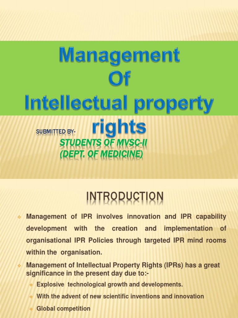 Management of Ipr | PDF | Intellectual Property | Patent