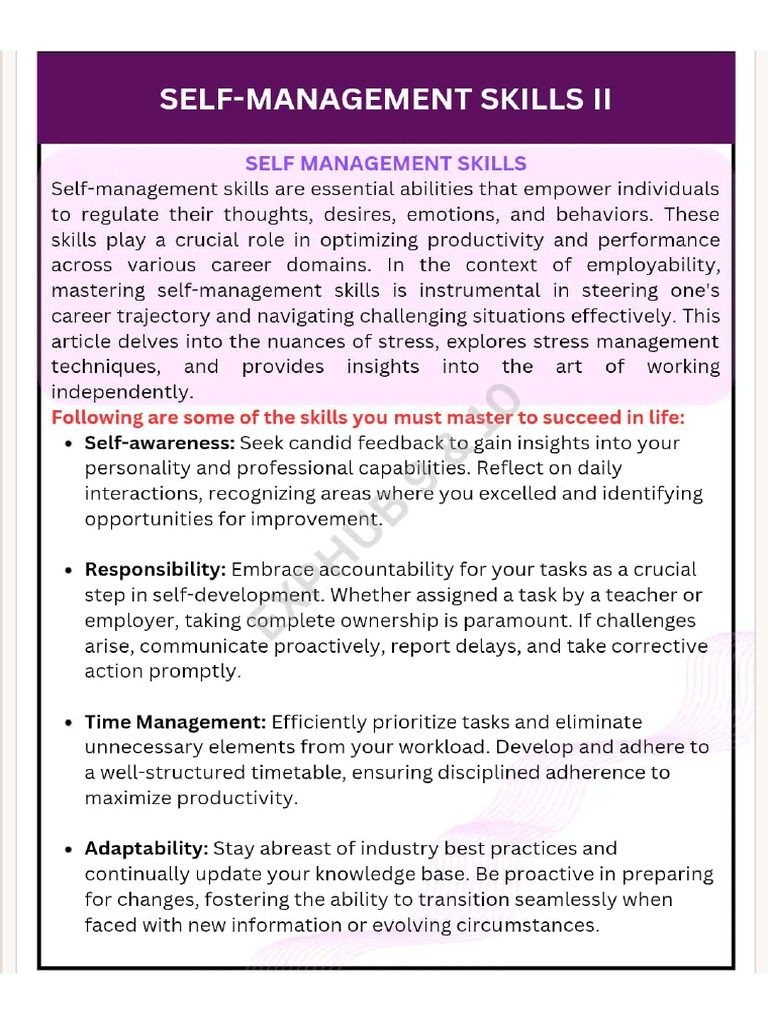 Self Management Skill II IT X | PDF