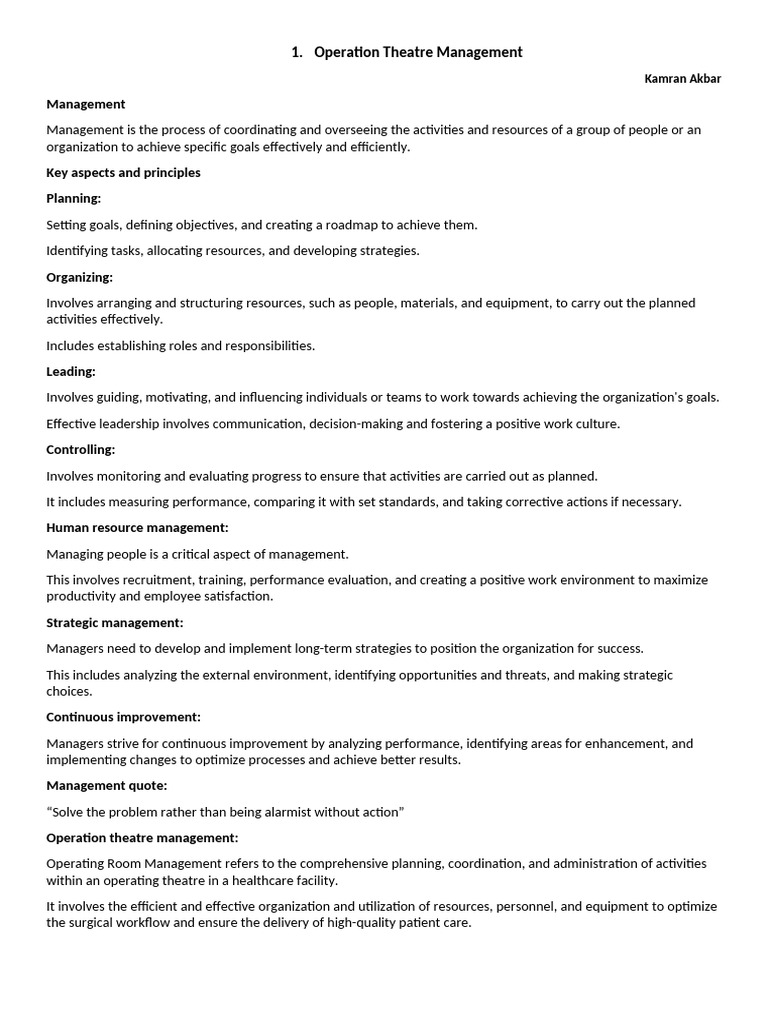 Operation Theatre Management Mid Slides | PDF | Surgery | Operating Theater