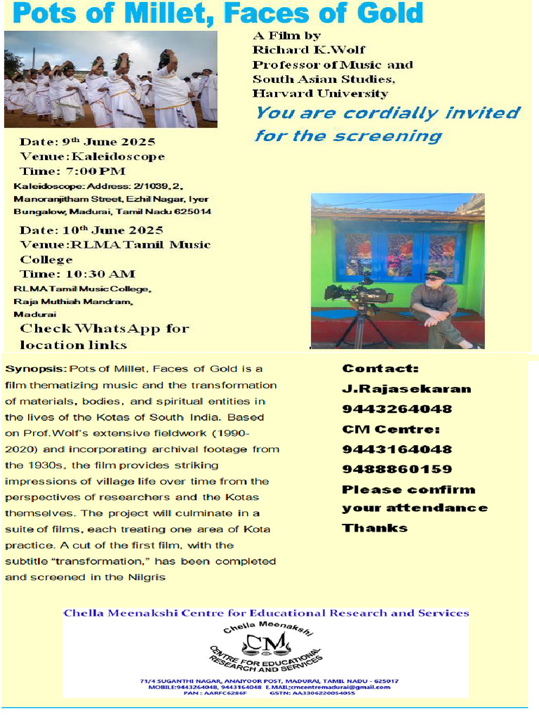 Invitation For Documentary Screening Pots of Millets Faces of Gold | PDF
