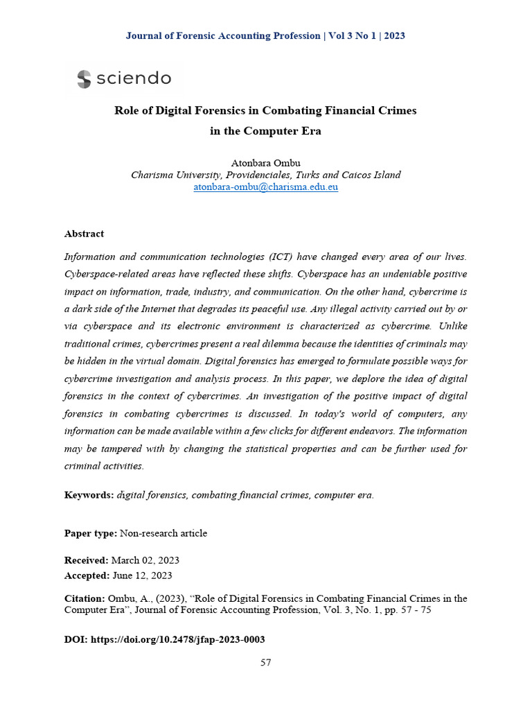 Role of Digital Forensics in Combating Financial Crimes in The Computer ...