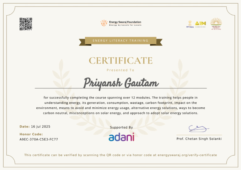 Energy Literacy Training Certificate 3 | PDF