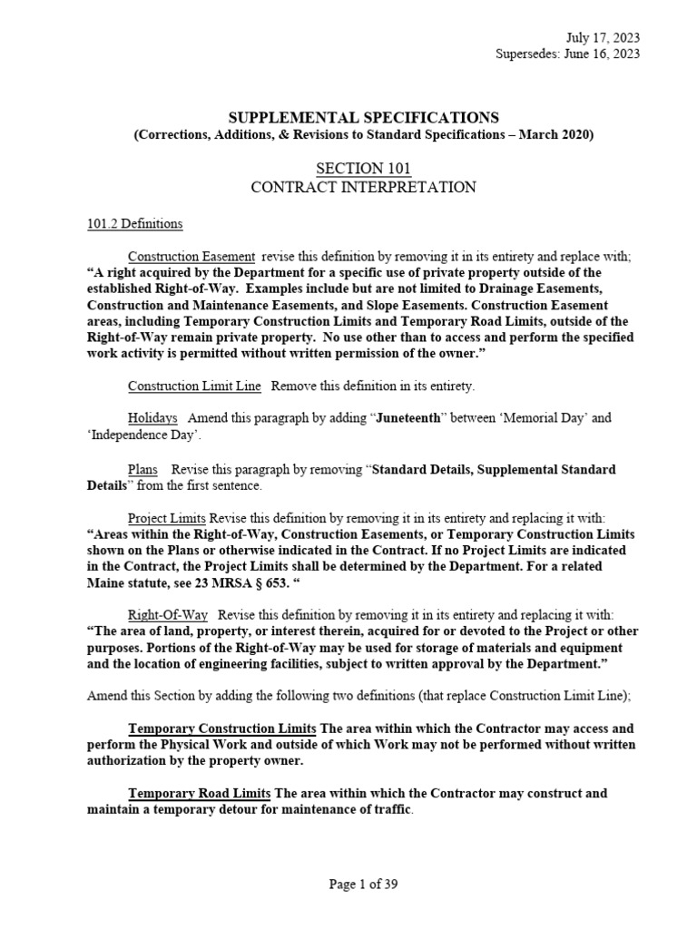 Supplemental Specifications 7-17-2023 (Corrections, Additions ...