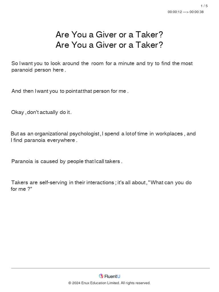 Givers vs. Takers: Insights from Adam Grant | PDF | Social Psychology