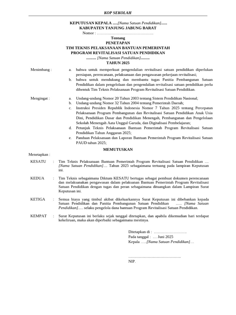 Tim Teknis Revitalisasi Pendidikan 2025 | PDF
