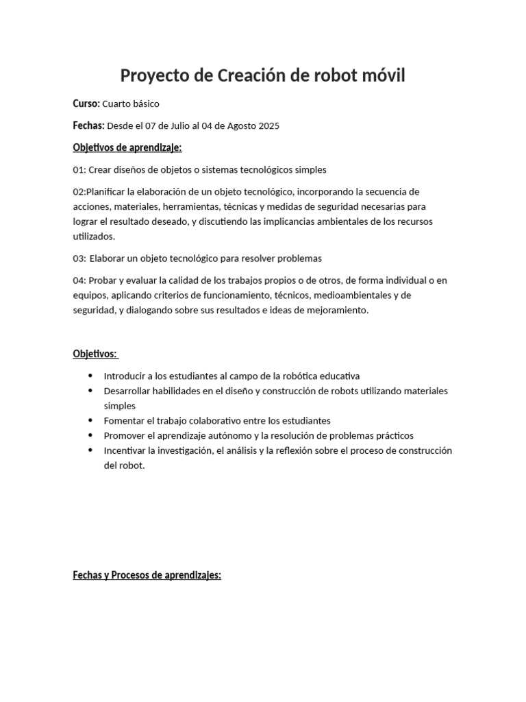 Proyecto de Creación de Robot Móvil | PDF | Aprendizaje