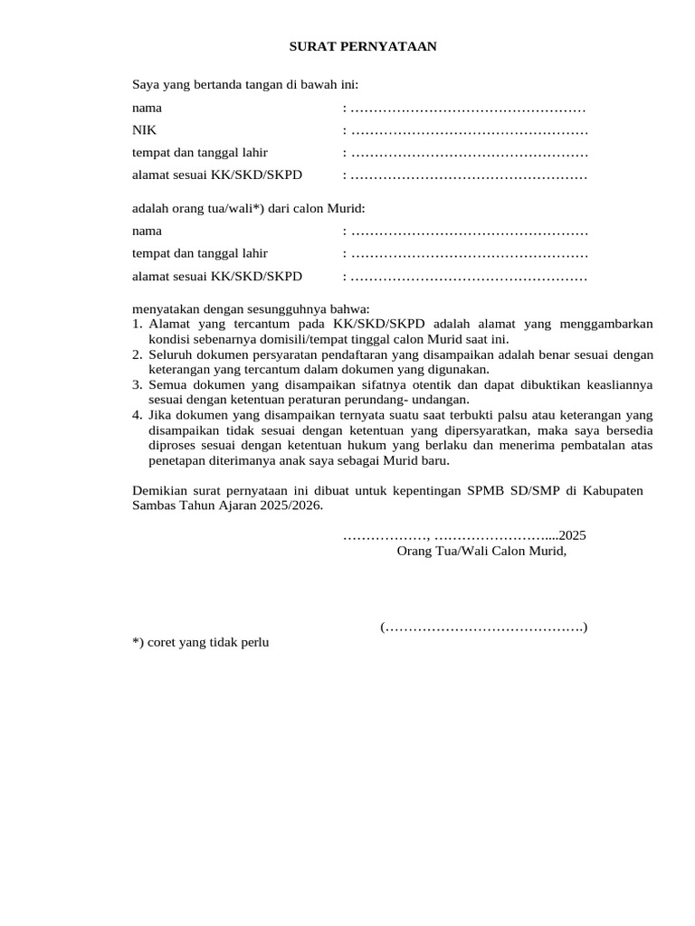 Surat Pernyataan SPMB SDN 17 Gurah Aur | PDF