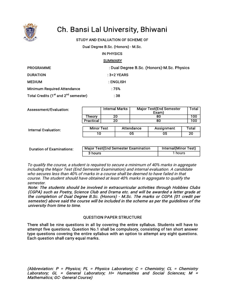 Draft Dual Degree B.sc. (Honors) - M.sc. - Final | PDF | Physical Chemistry | Atomic Physics