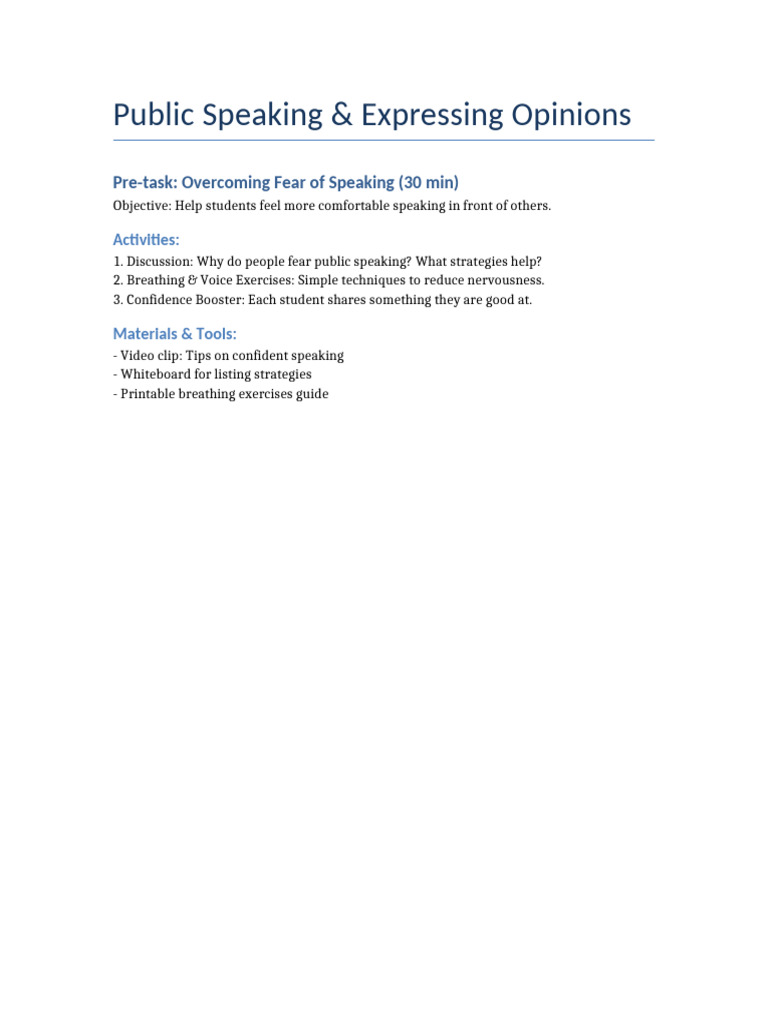Public Speaking Lesson Materials | PDF