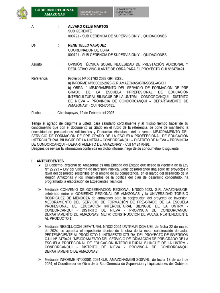Informe Tecnico Adicional Deductivo | PDF | Presupuesto