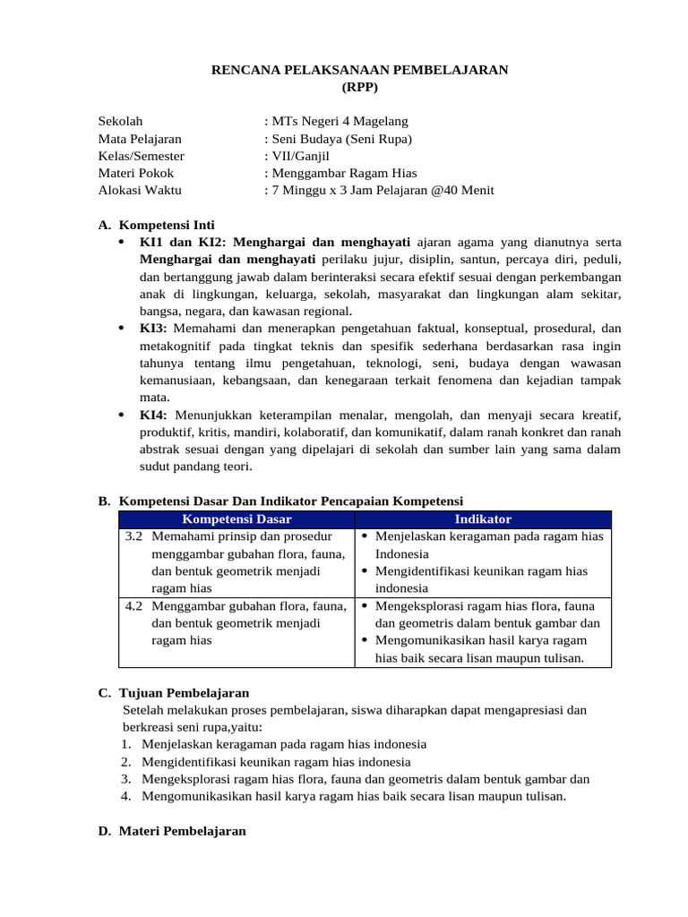 RPP 2 Seni Rupa-Menggambar Ragam Hias | PDF