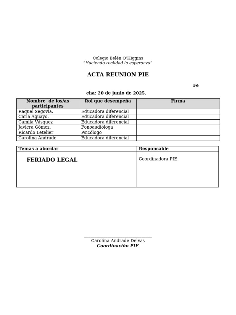 Formato Acta Reunion Equipo Pie | PDF