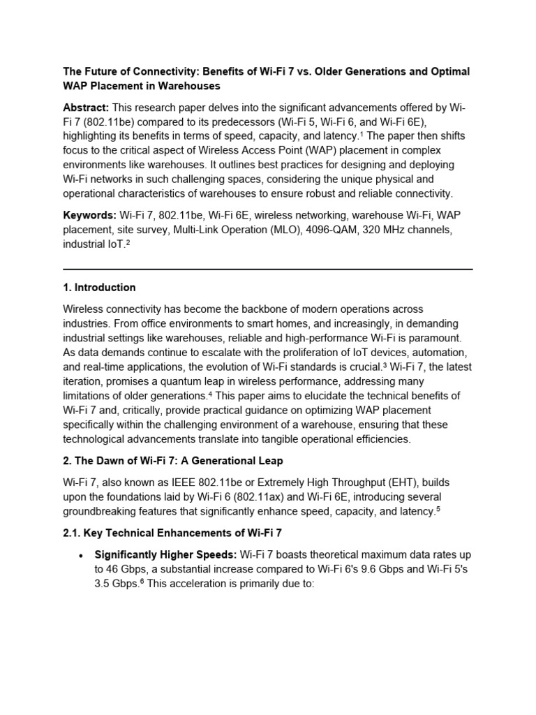 Optimal WAP Placement for Wi-Fi 7 in Warehouses | PDF | Wi Fi ...