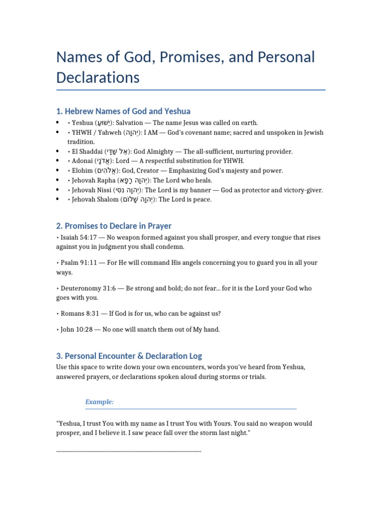 Yeshua's Names and Prayer Promises | PDF