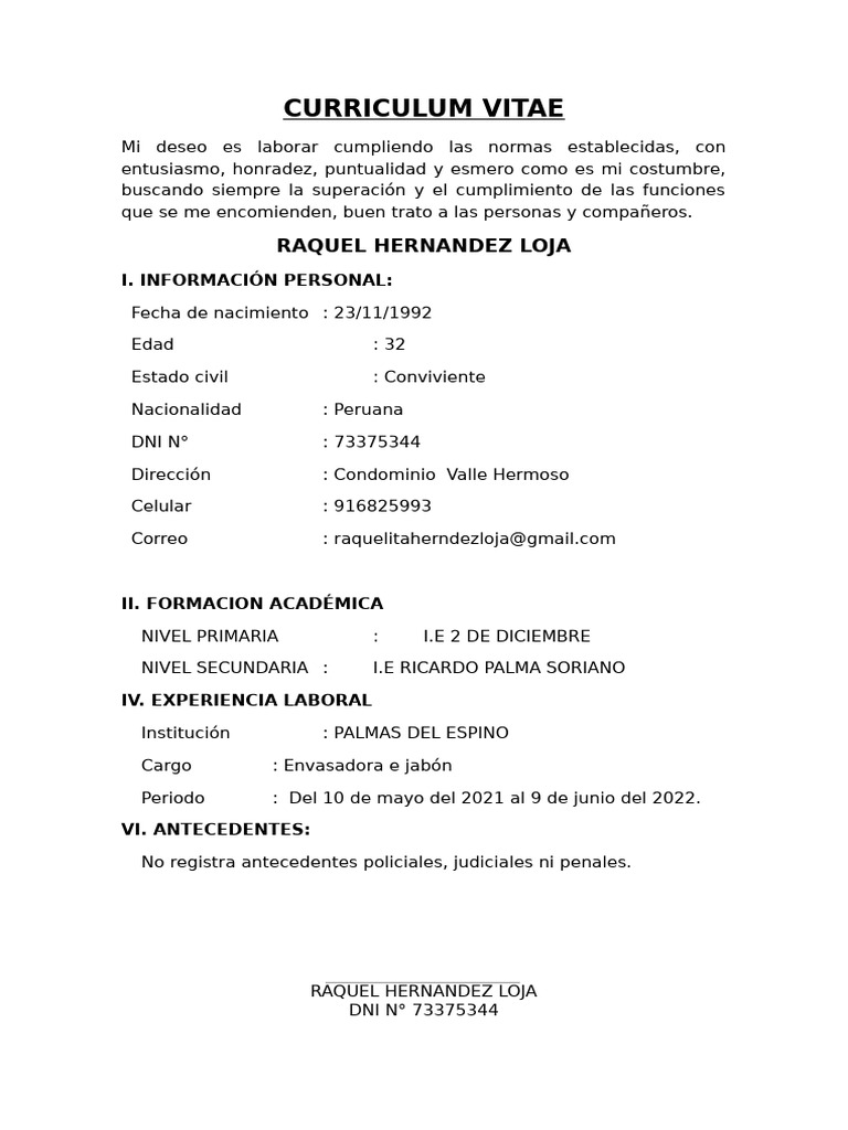 Curriculum Vitae Raquel Hernandez | PDF
