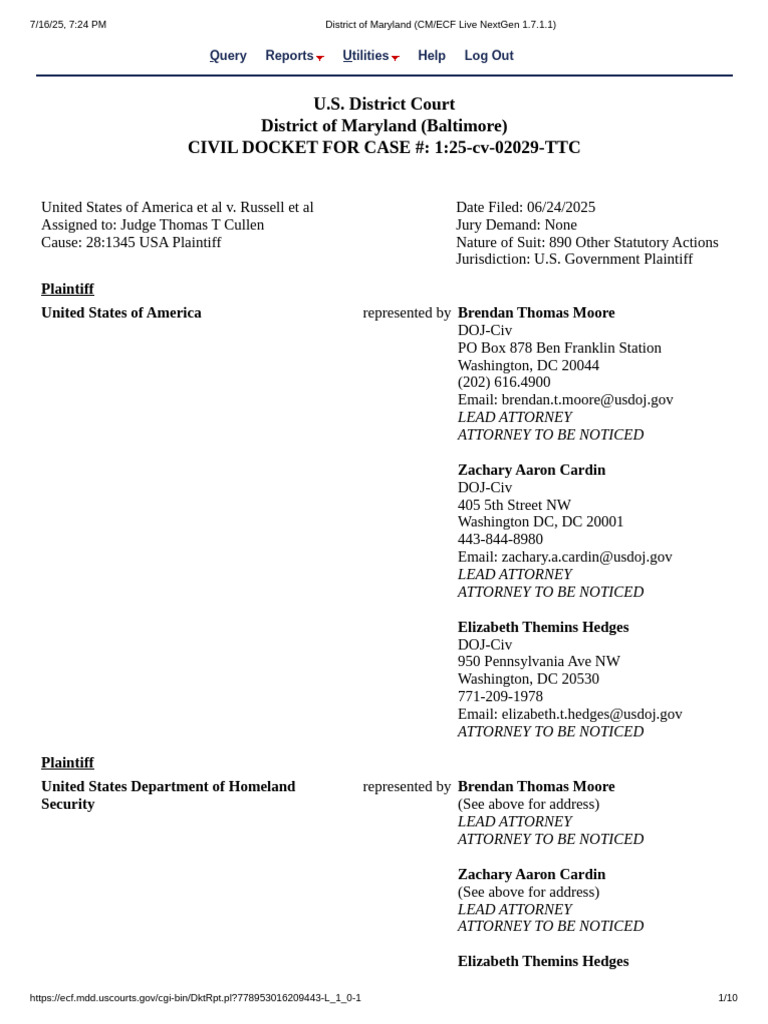 Docket 16july25 MD USA v. JUDGES | PDF | Summons | Justice
