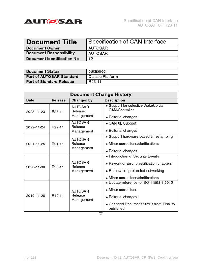 Autosar CP Sws Caninterface | PDF | Interface (Computing) | Computer Science
