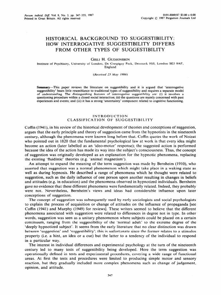 Historical Background To Suggestibility-1 | PDF | Question | Hypnosis