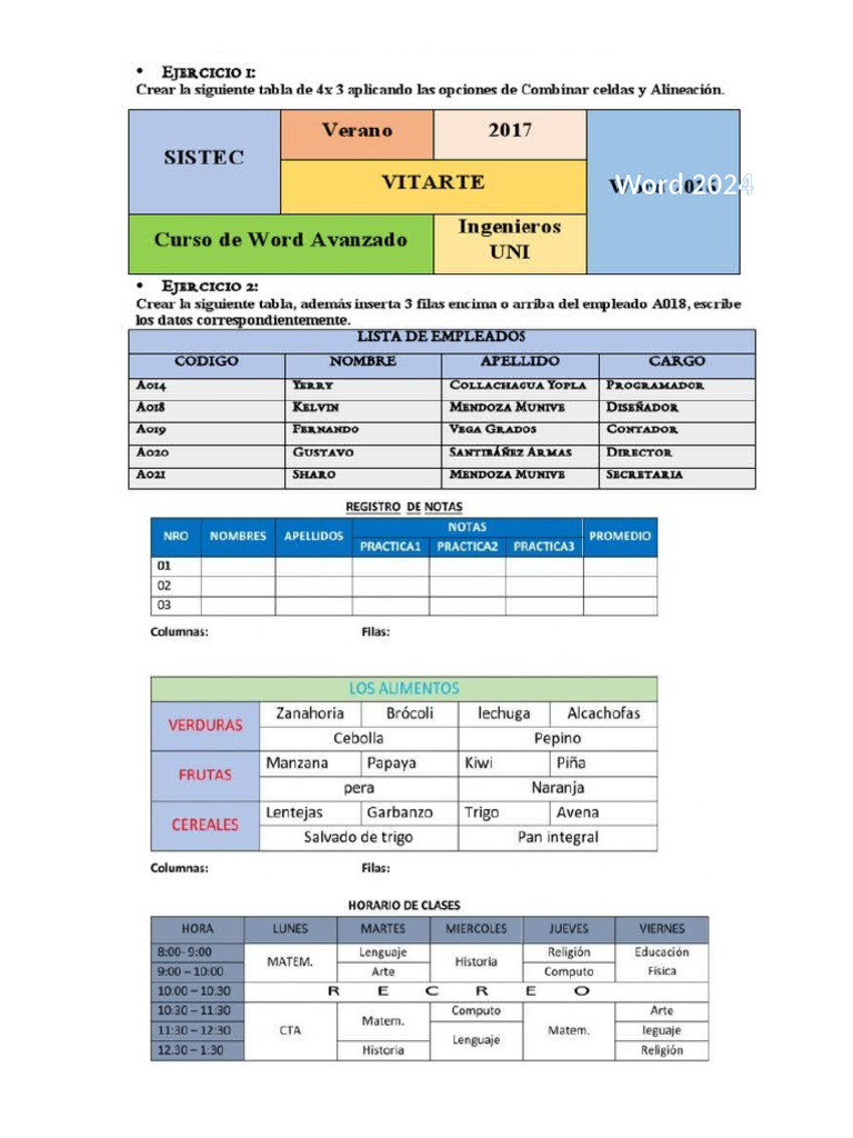 Ejercicio Tablas | PDF