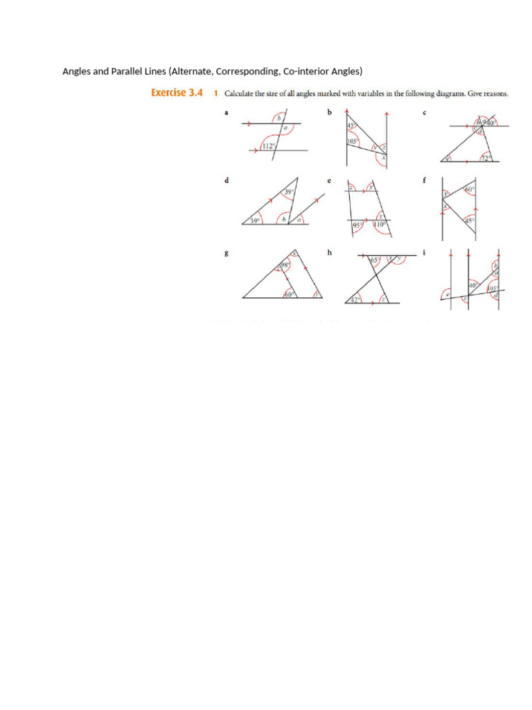Angles and Parallel Lines Exercise | PDF