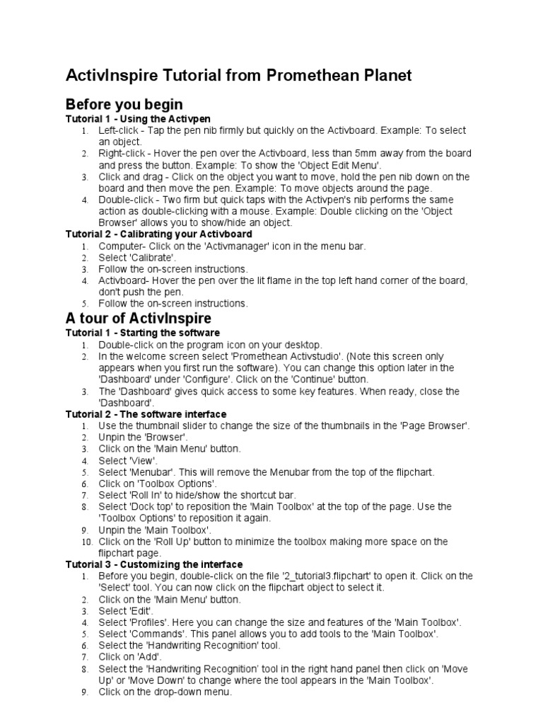ActivInspire Tutorial | PDF | Button (Computing) | Double Click