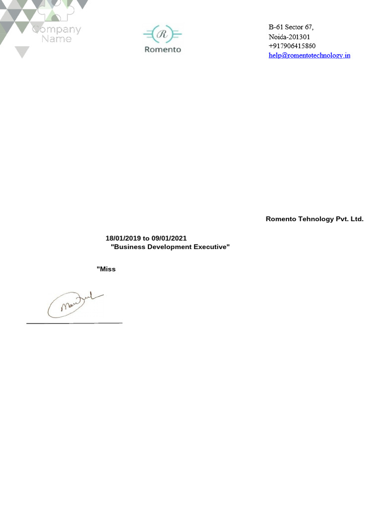 Romento (Experience Letter) | PDF