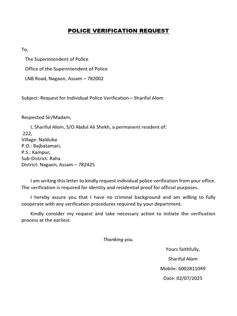 Police Verification Request | PDF