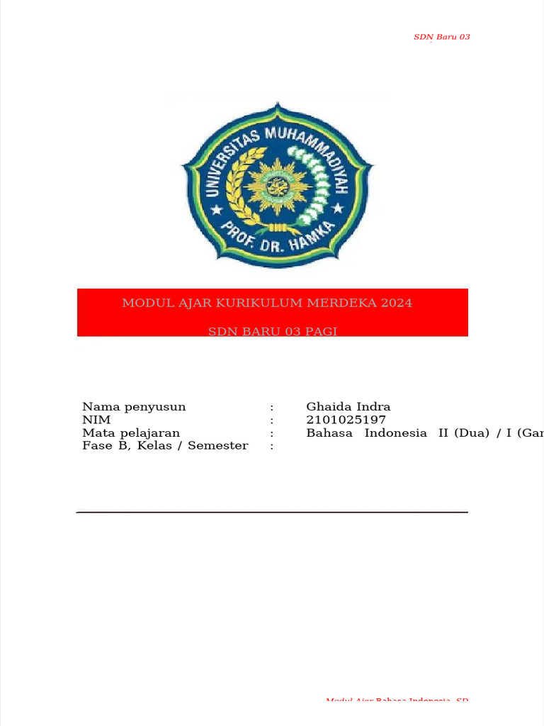 Modul Ajar Kurikulum Merdeka 2024 SDN Baru 03 Pagi | PDF