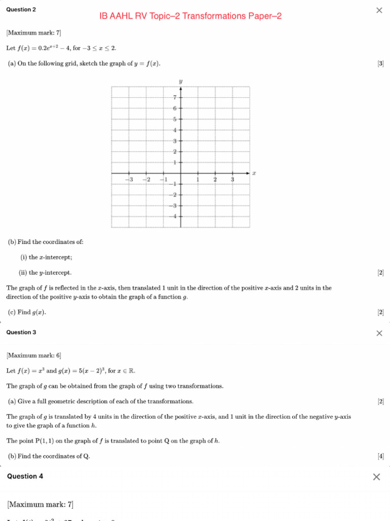 IB AAHL RV Topic-2 Transformations Paper-2 | PDF