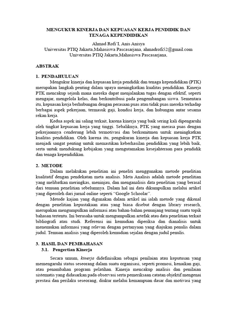 Mengukur Kinerja Dan Kepuasan Kerja Pendidik Dan Tenaga Kependidikan | PDF