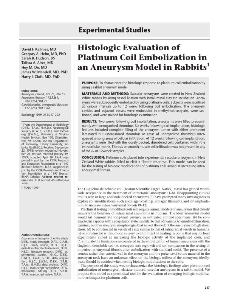 Histologic Evluation of Platinum Coil | PDF | Aorta | Angiology