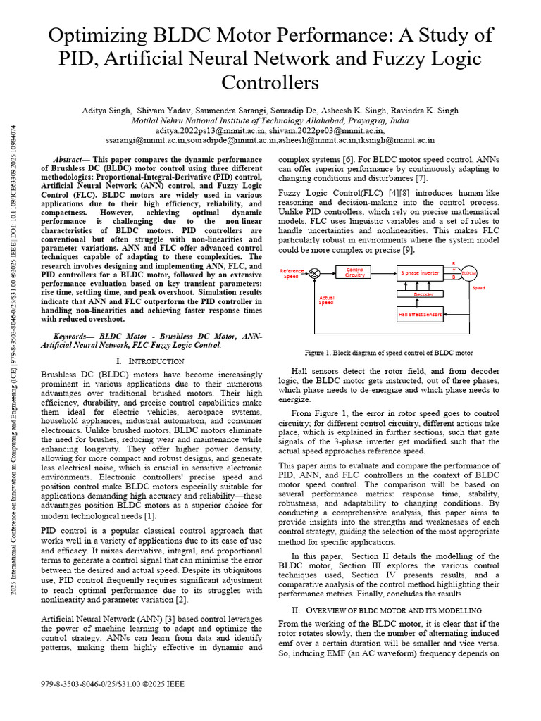 Optimizing BLDC Motor Performance A Study of PID Artificial Neural Network and Fuzzy Logic ...