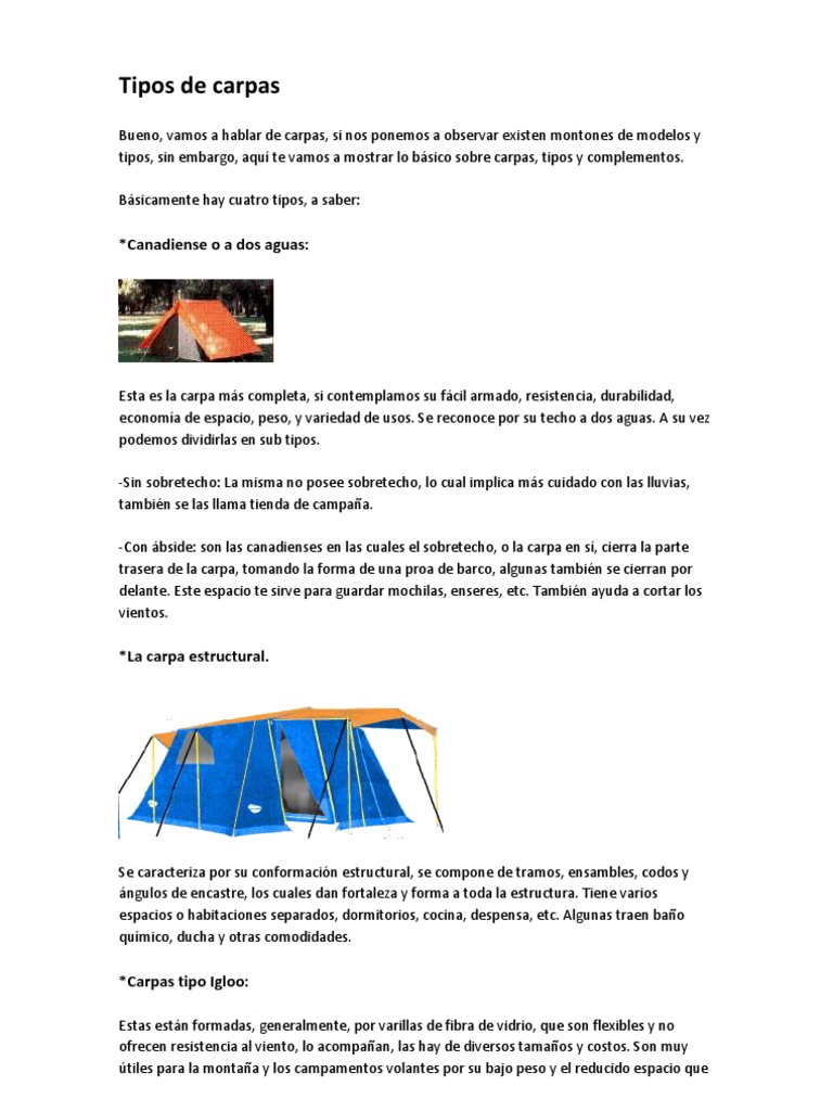 Tipos y partes de carpas explicadas | PDF | Tienda | Aluminio
