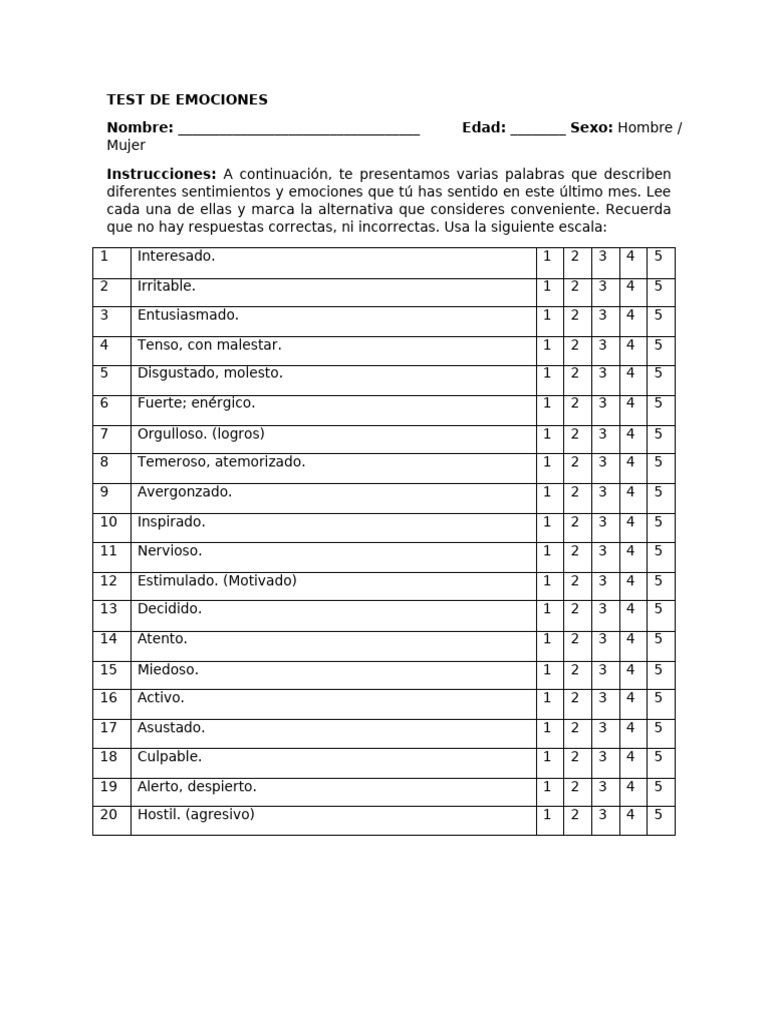 Test de Emociones | PDF | Las emociones